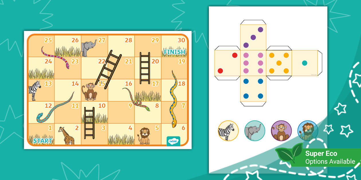 Zoo Animals Snakes and Ladders (teacher made) - Twinkl