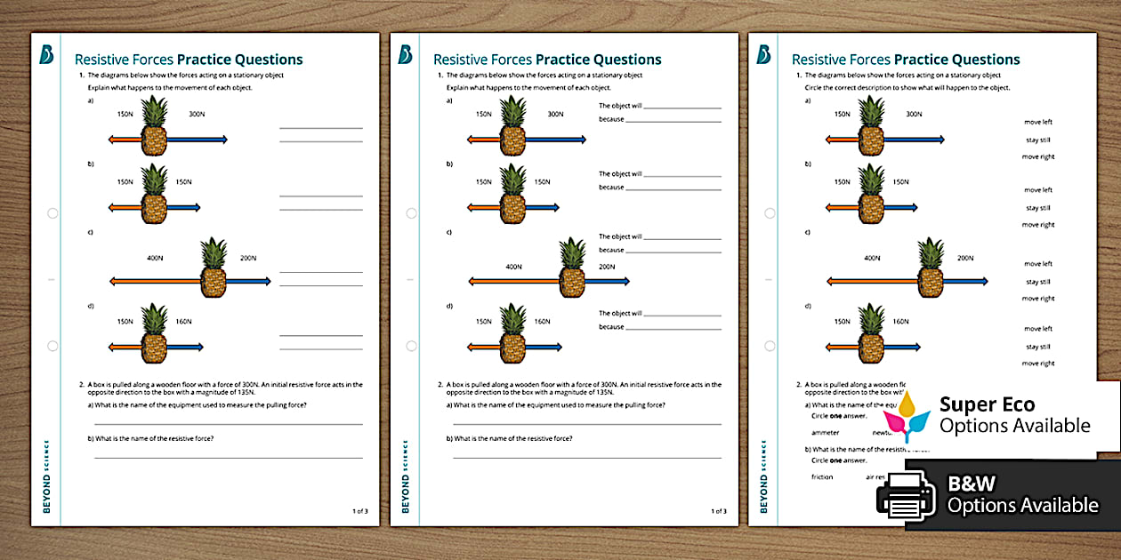 Resistive Forces Worksheets | KS3 Physics | Beyond - Twinkl