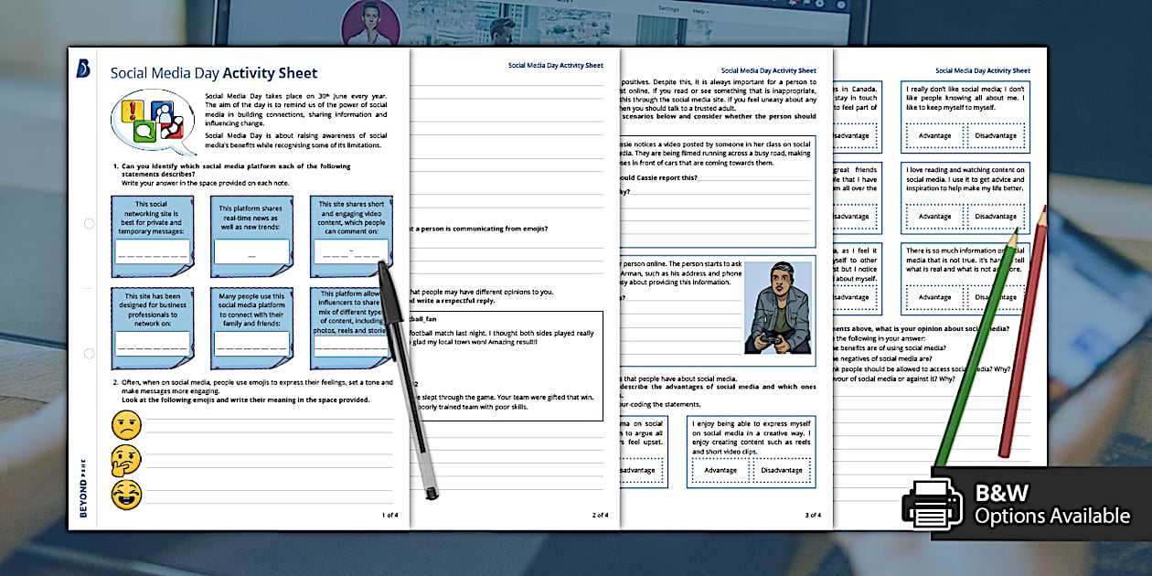 Social Media Day Activity Sheet for PSHE (teacher made)