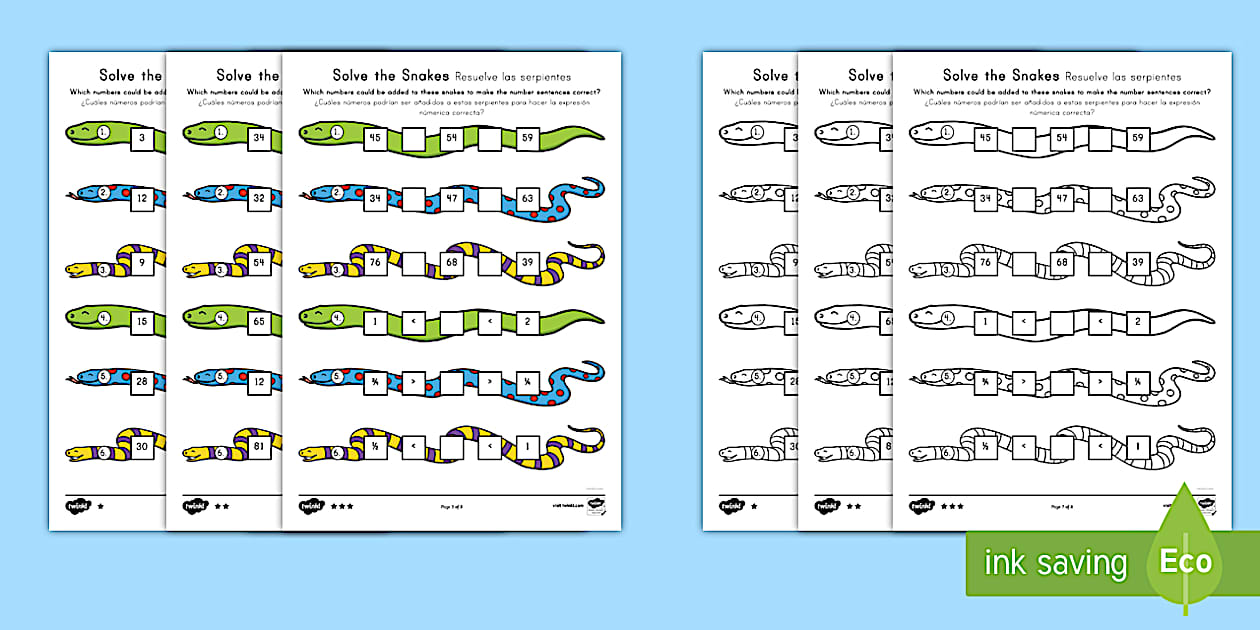 Solve the Snakes Maths Worksheet Pack | Twinkl USA - Twinkl
