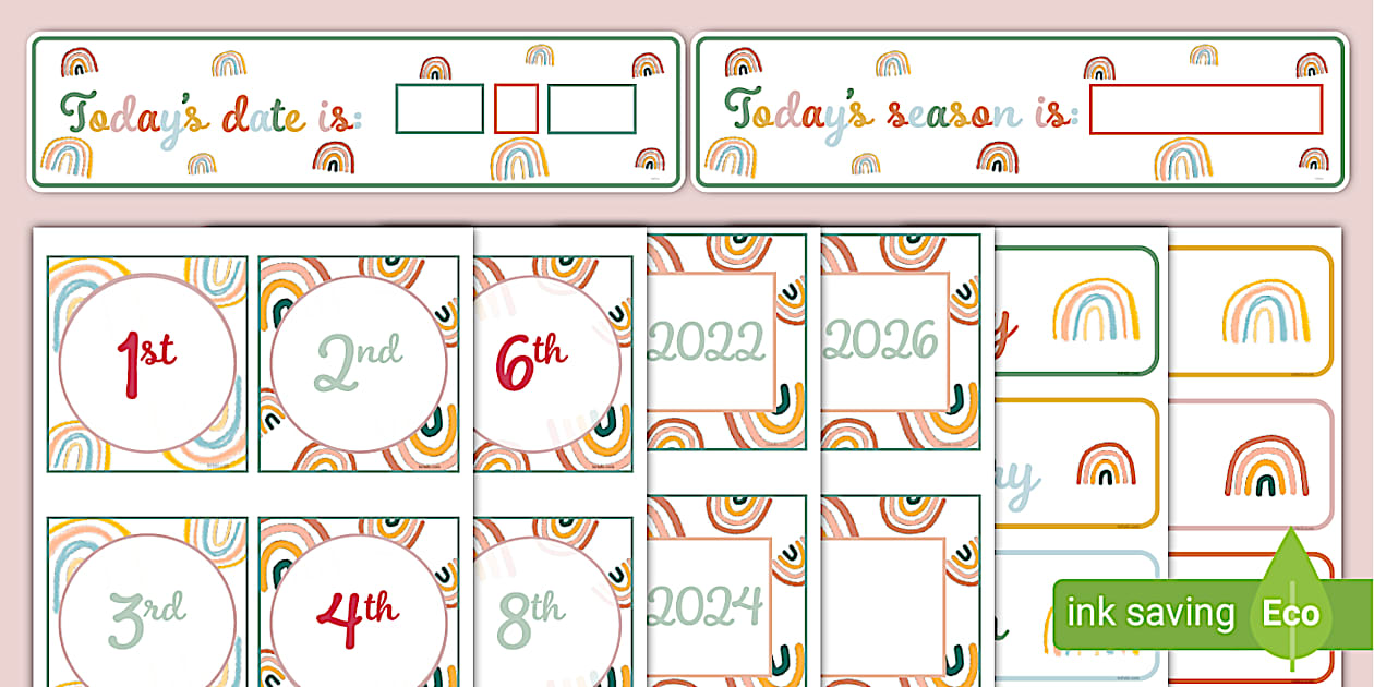 Muted Rainbow Themed Calendar Display Pack (teacher made)
