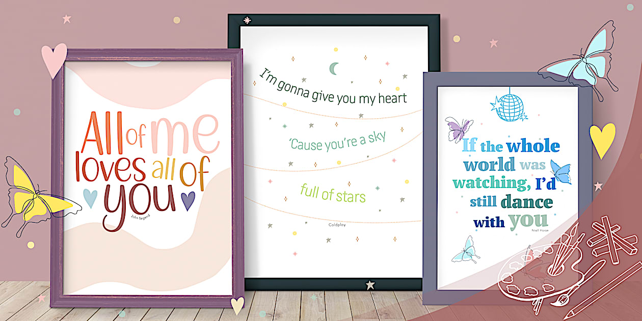 Famous Valentine's Day Quotes Song Lyrics Posters Pack