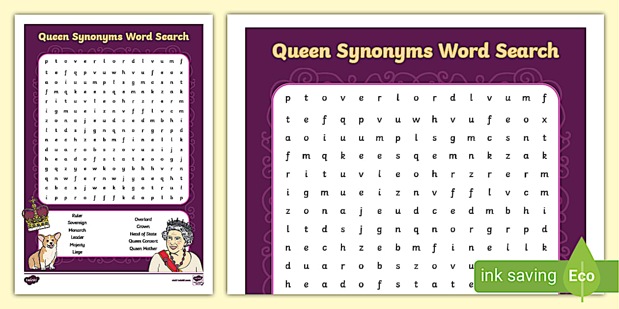 Queen Synonyms Word Search (teacher made) - Twinkl