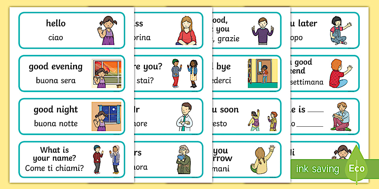 Greetings Flashcards English/Italian | Primary Resources