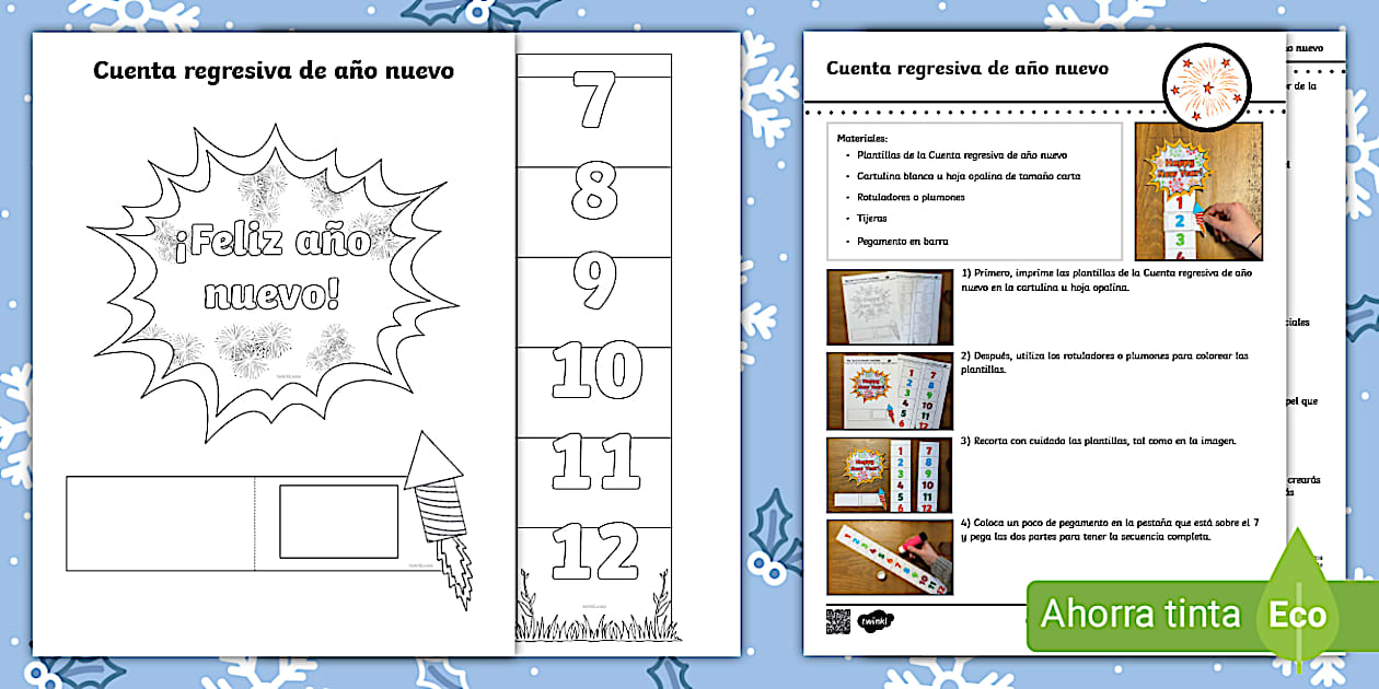 Hoja de actividad: Cuenta regresiva de año nuevo - Twinkl