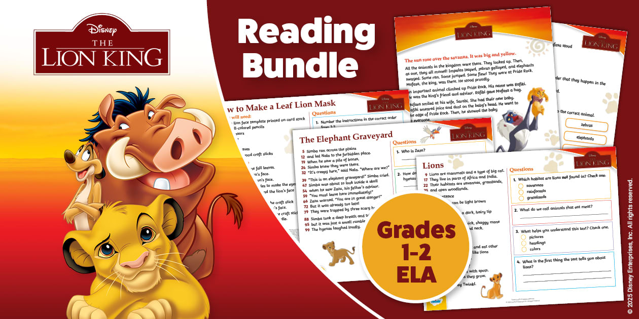 The Lion King: Reading Activity Pack for 1st-2nd Grade