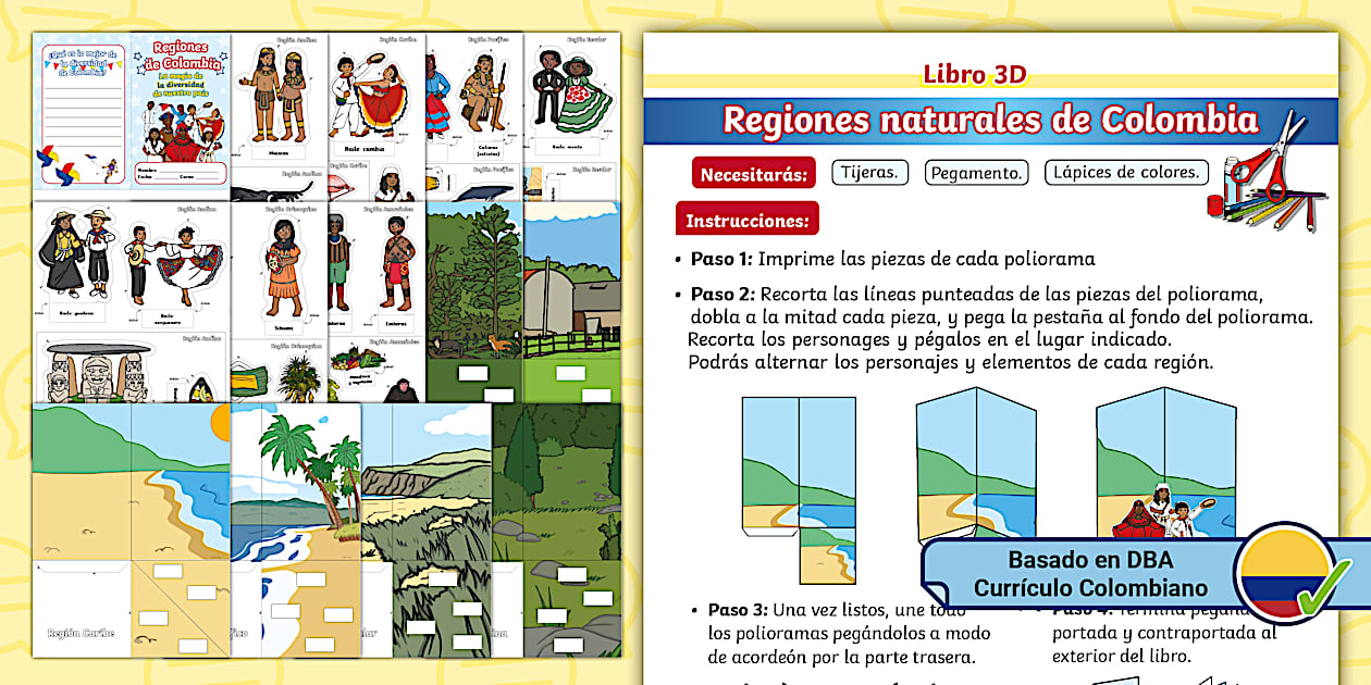 Libro de recortar: Regiones naturales de Colombia - Twinkl