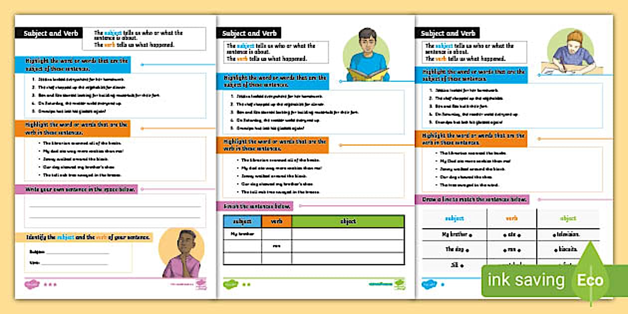 Identifying Subjects and Verbs Worksheet | Primary Resources