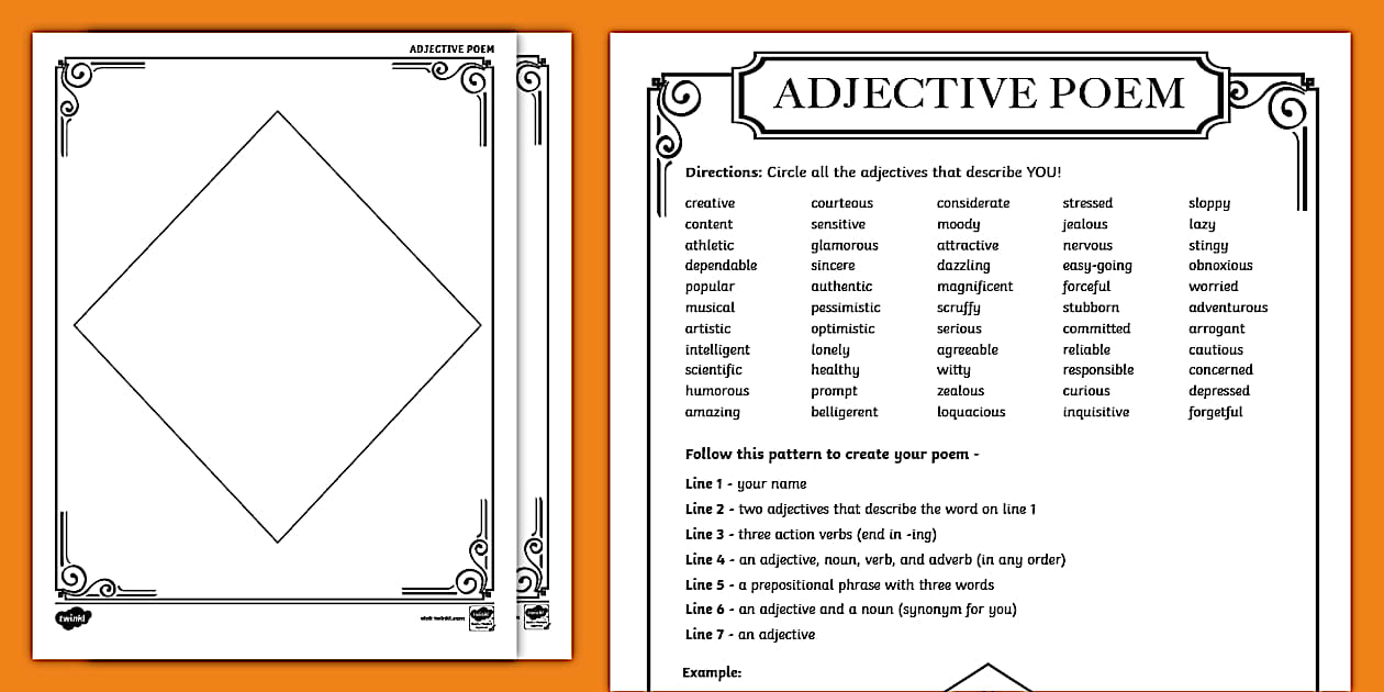 Eighth Grade Adjective Poem Activity | Twinkl USA