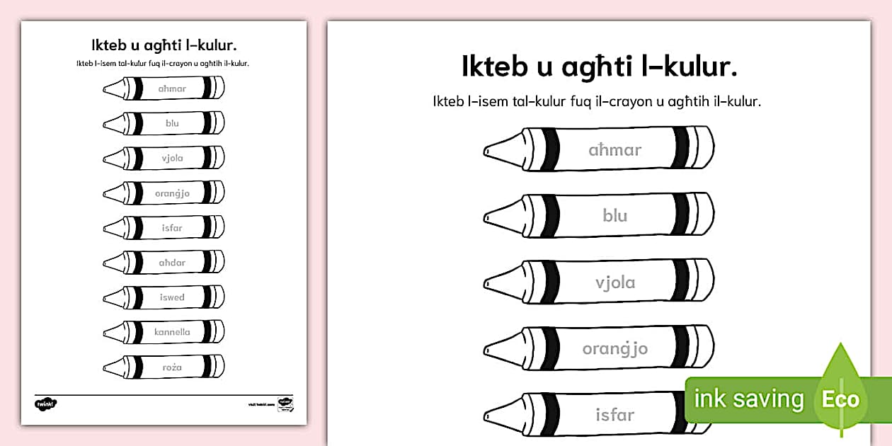 Attività: Ittraċċa u pinġi l-kuluri (teacher made)