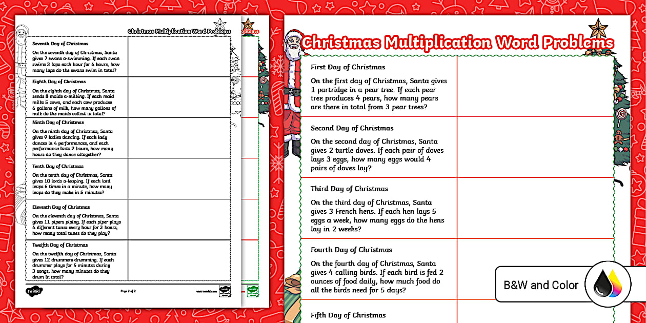 Fourth Grade Christmas Multiplication Word Problems - Twinkl