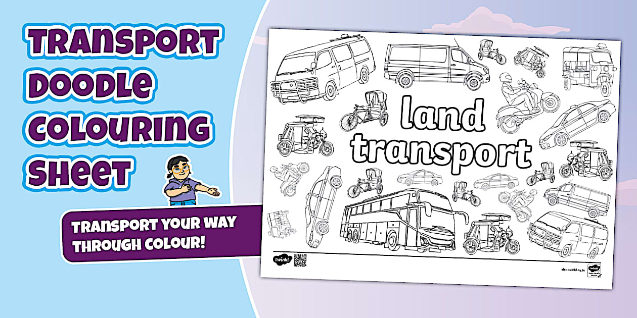 Transport Doodle Colouring Sheet