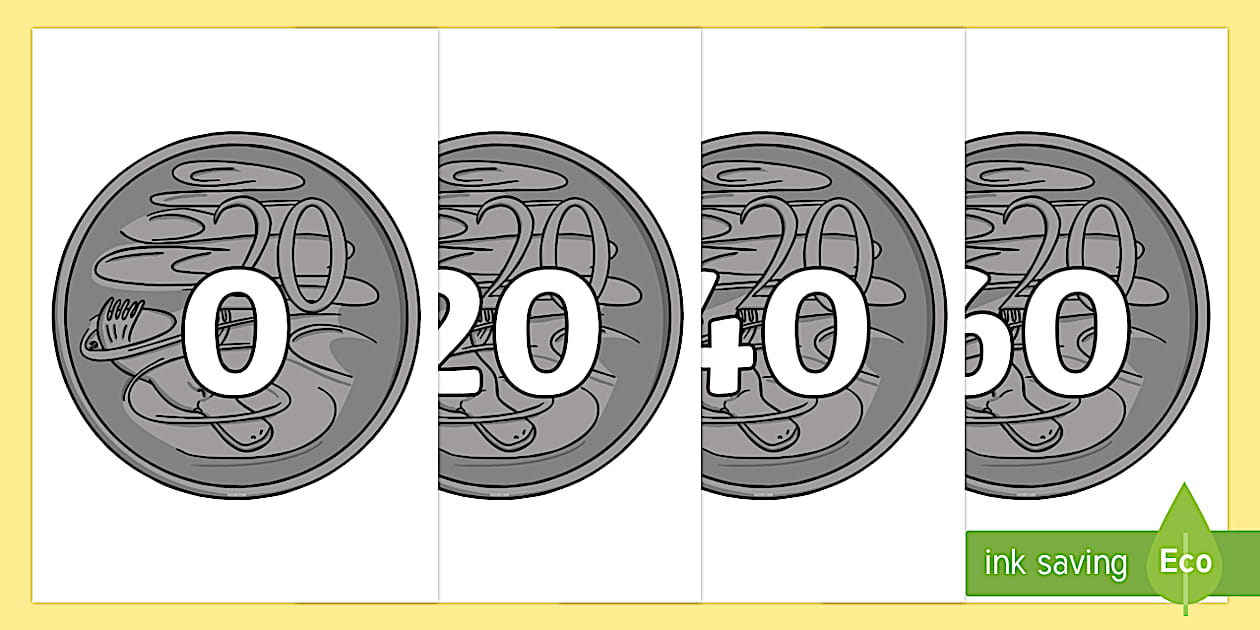 SA Counting in 20s on 20c Coins Display Numbers - Twinkl