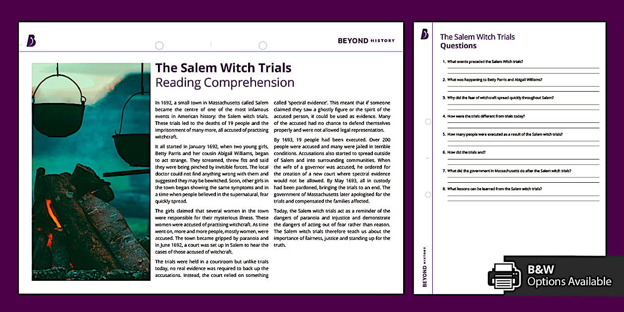 The Salem Witch Trials Reading Comprehension (teacher made)
