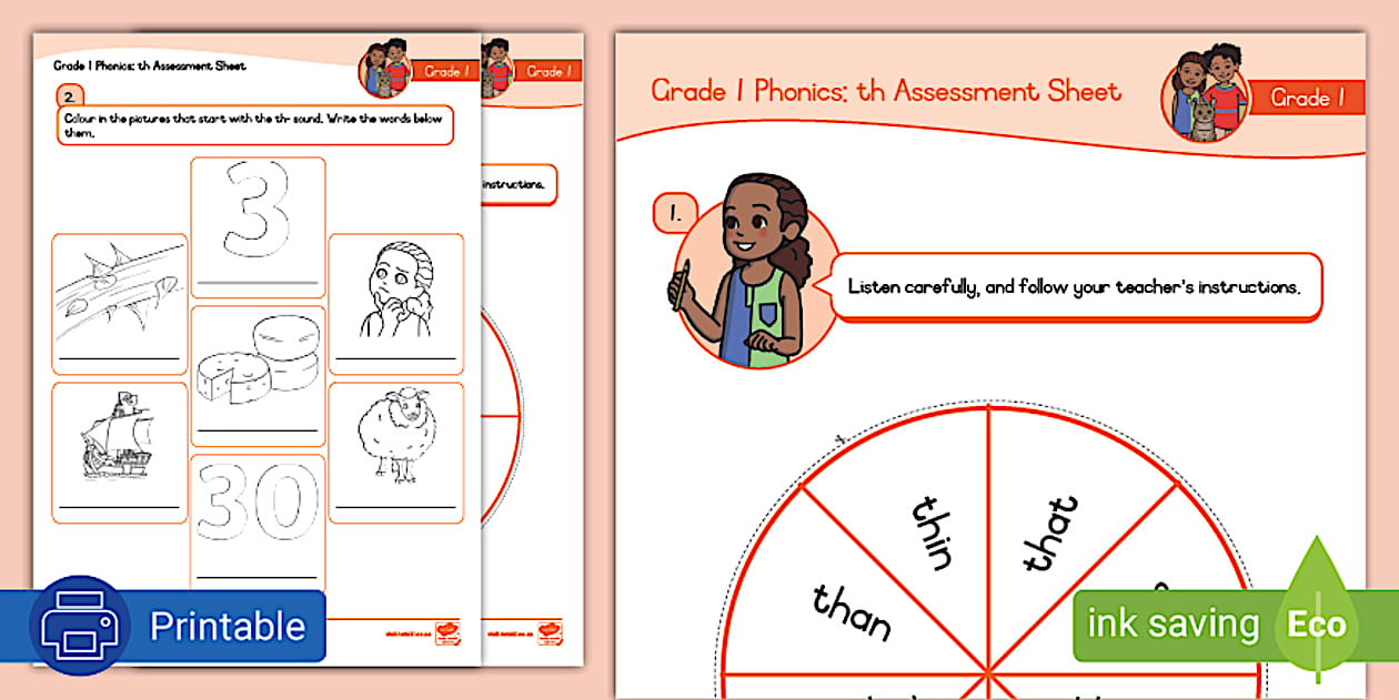 Grade 1 Phonics th- Assessment Sheet (teacher made) - Twinkl