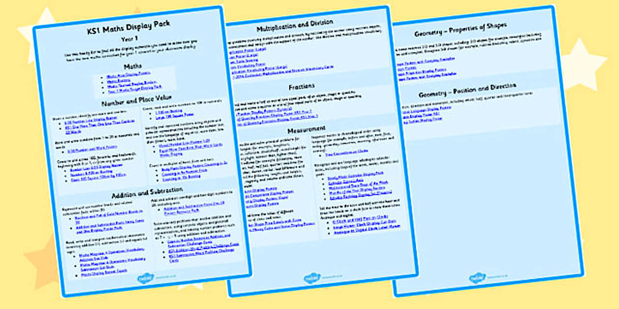 KS1 Maths Display Pack Overview Year 1 (teacher made)