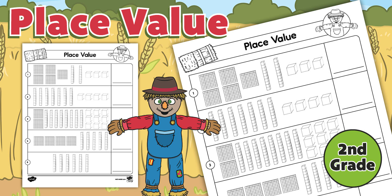 Second Grade Fall Math Scarecrow Place Value Worksheet
