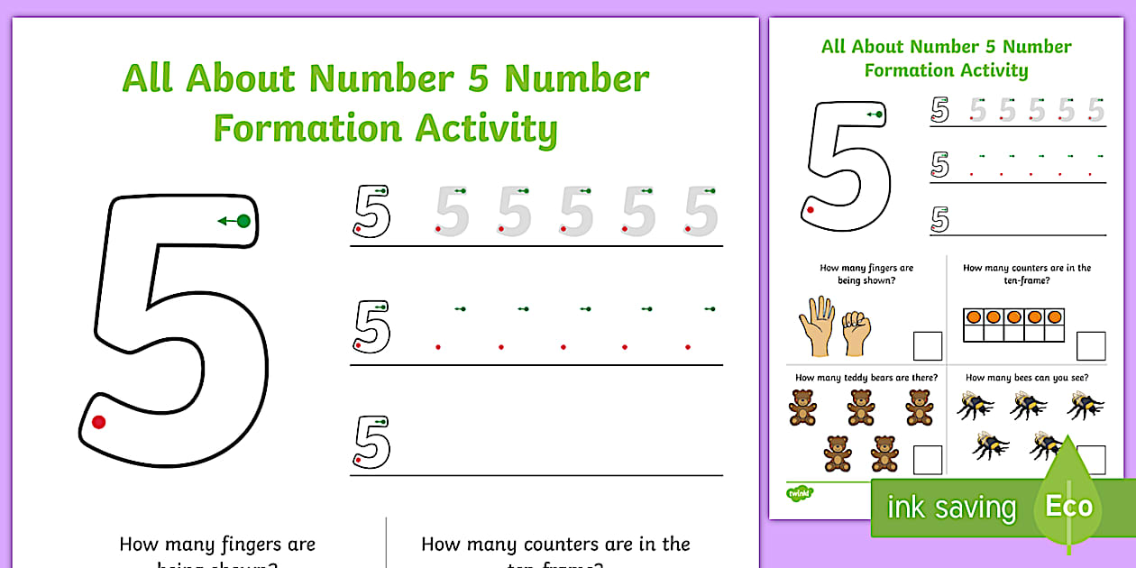 Editable All About Number 5 Number Formation Worksheet