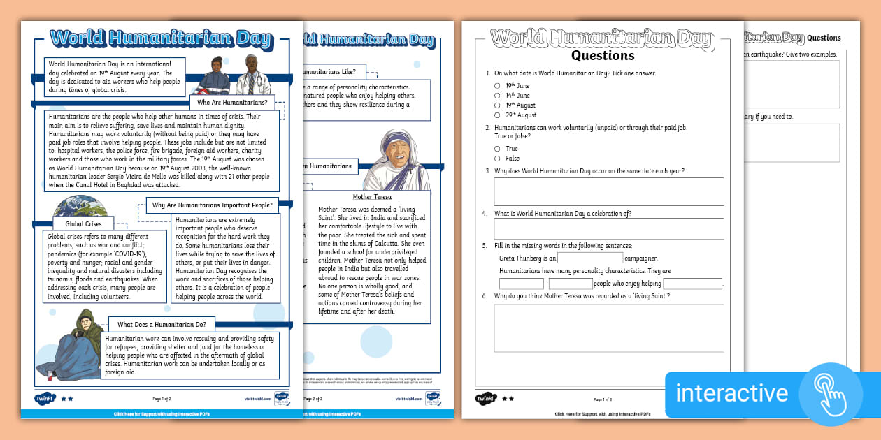 Interactive PDF: World Humanitarian Day Comprehension