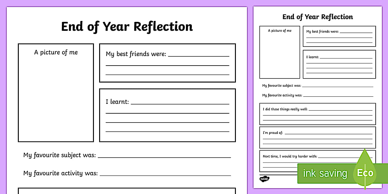 End of Year Reflection Worksheet - Twinkl