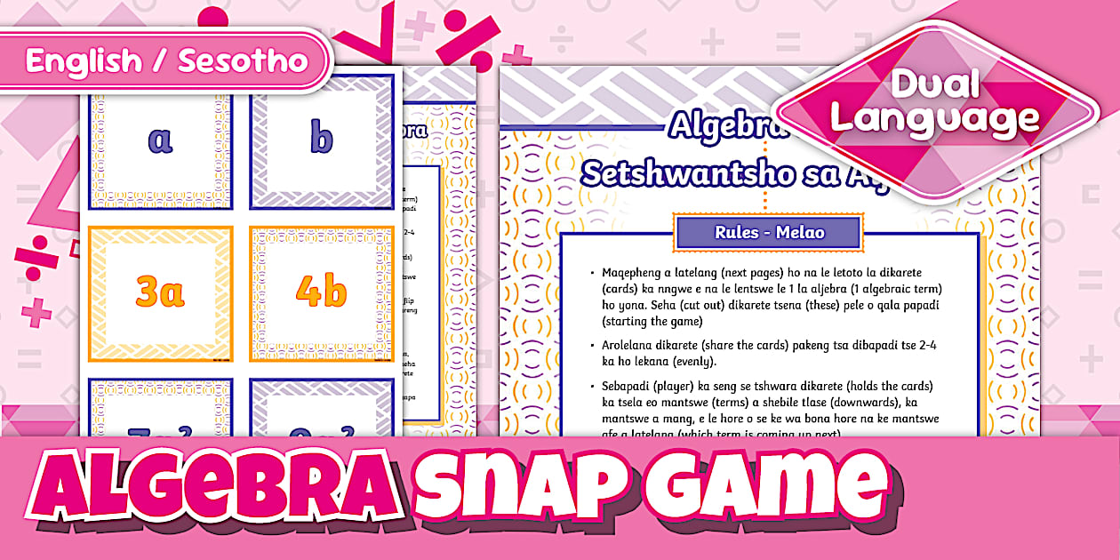 Grade 7 Maths - Term 4 - Algebra Snap Game - Sesotho/English