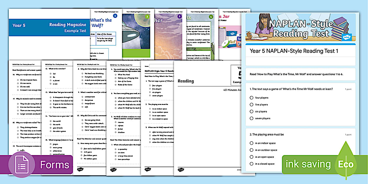 Year 5 Naplan-Style Reading Test 1 Google Form - Twinkl