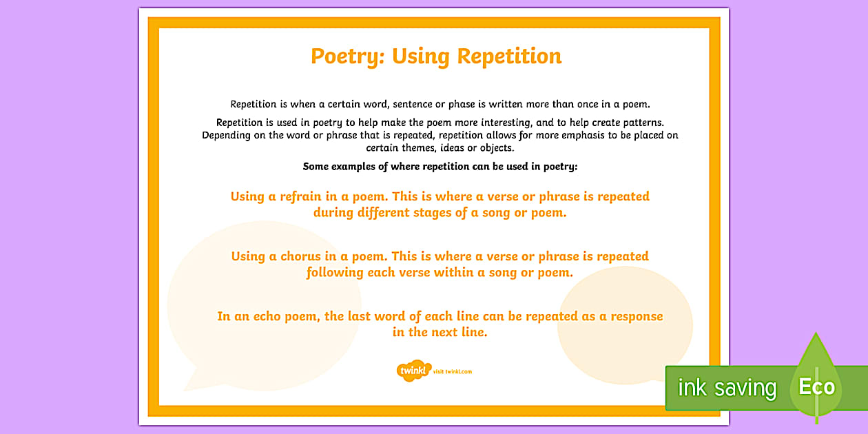 Poetry: Using Repetition A4 Display Poster (teacher made)