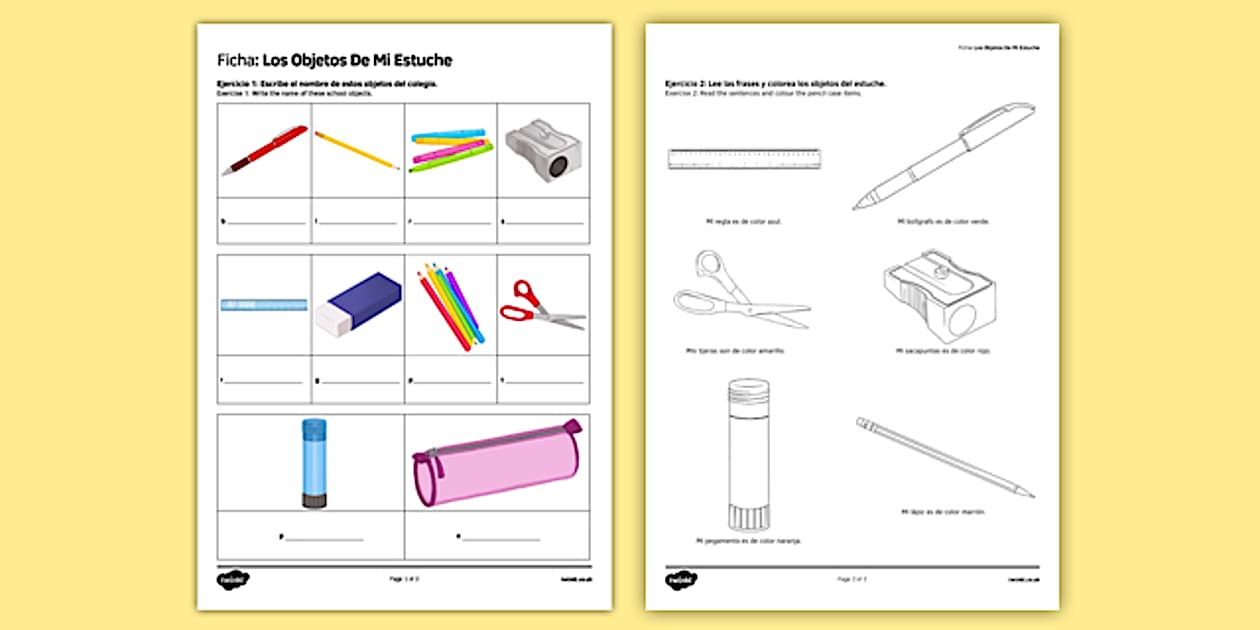 In My Pencil Case Spanish Worksheet - KS1 and KS2 Resources