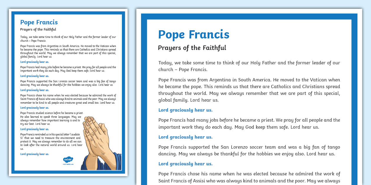 Pope Francis Prayers of the Faithful Print-Out] - Twinkl