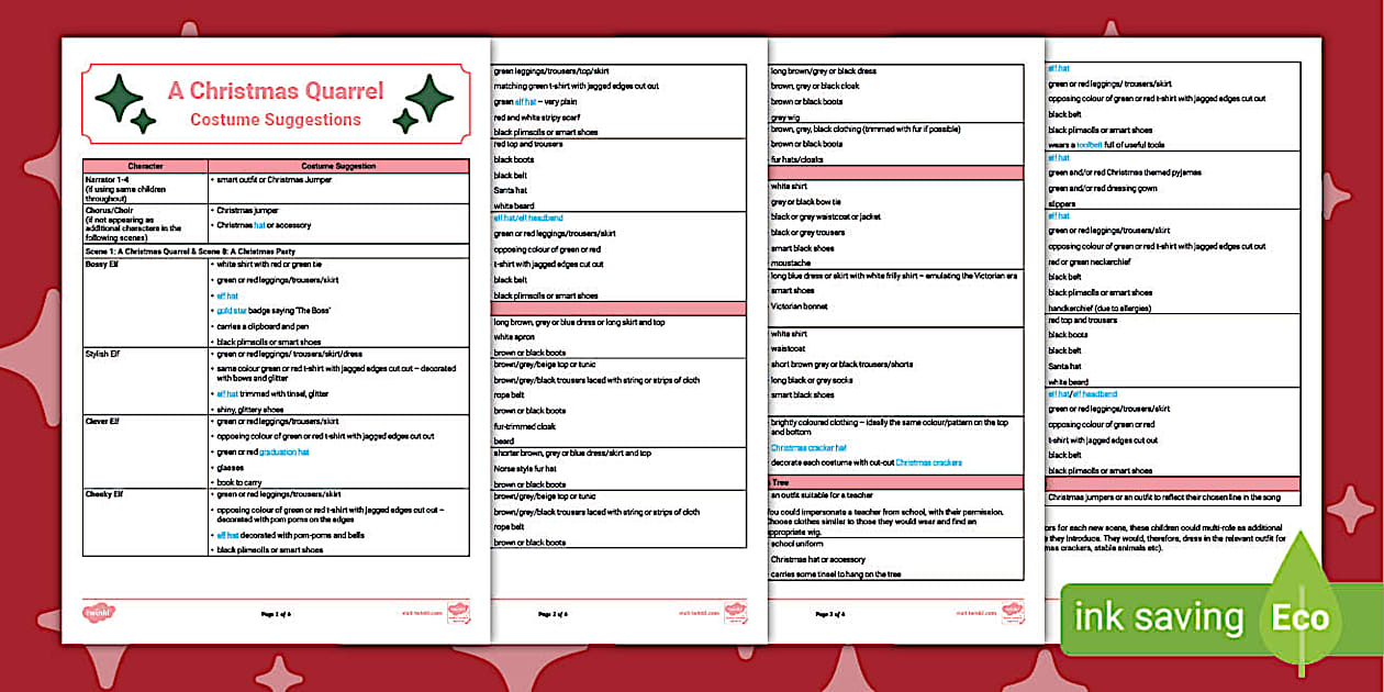 KS1 A Christmas Quarrel - Editable Costume Suggestions