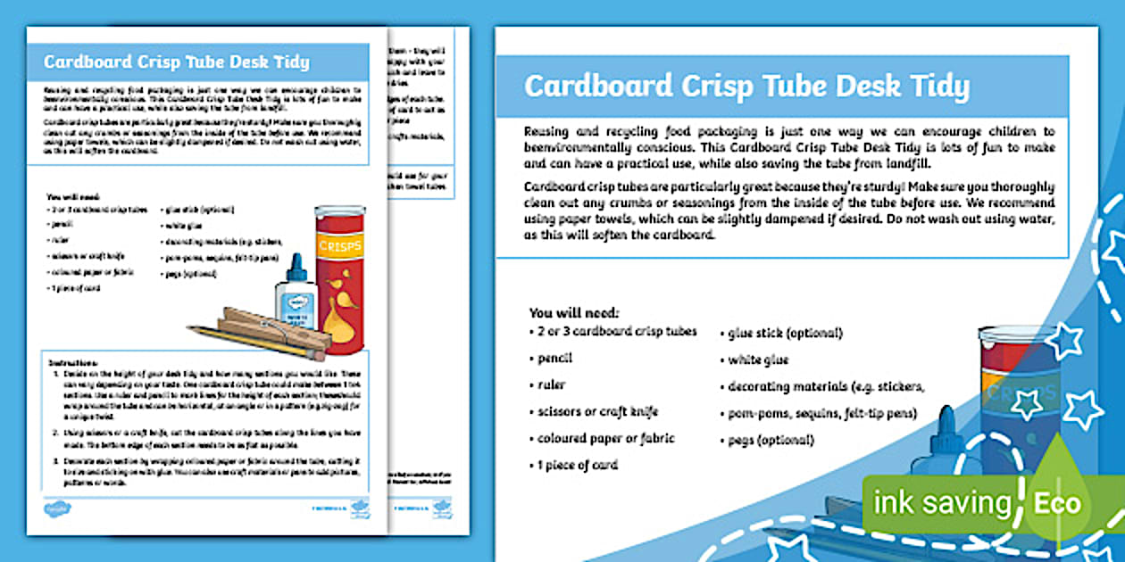 Cardboard Crisp Tube Desk Tidy Craft Instructions - Twinkl