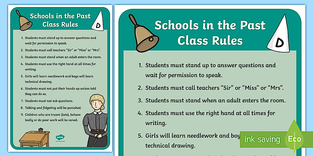 KS1 Schools in the Past Rules Display Posters - Twinkl