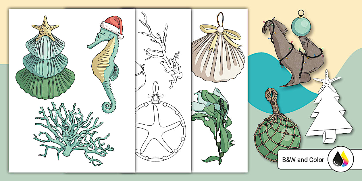 Coastal Christmas Cutouts (teacher made) - Twinkl