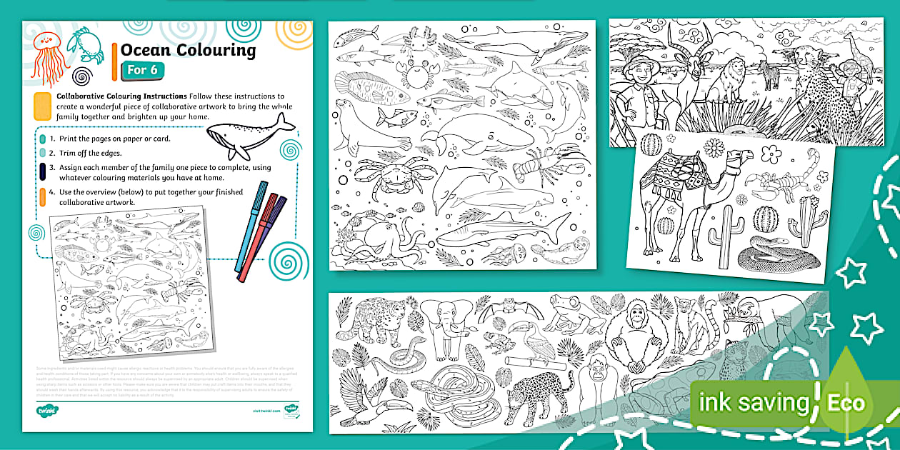 Animals Family Collaborative Colouring Pack (Ages 5 - 7)