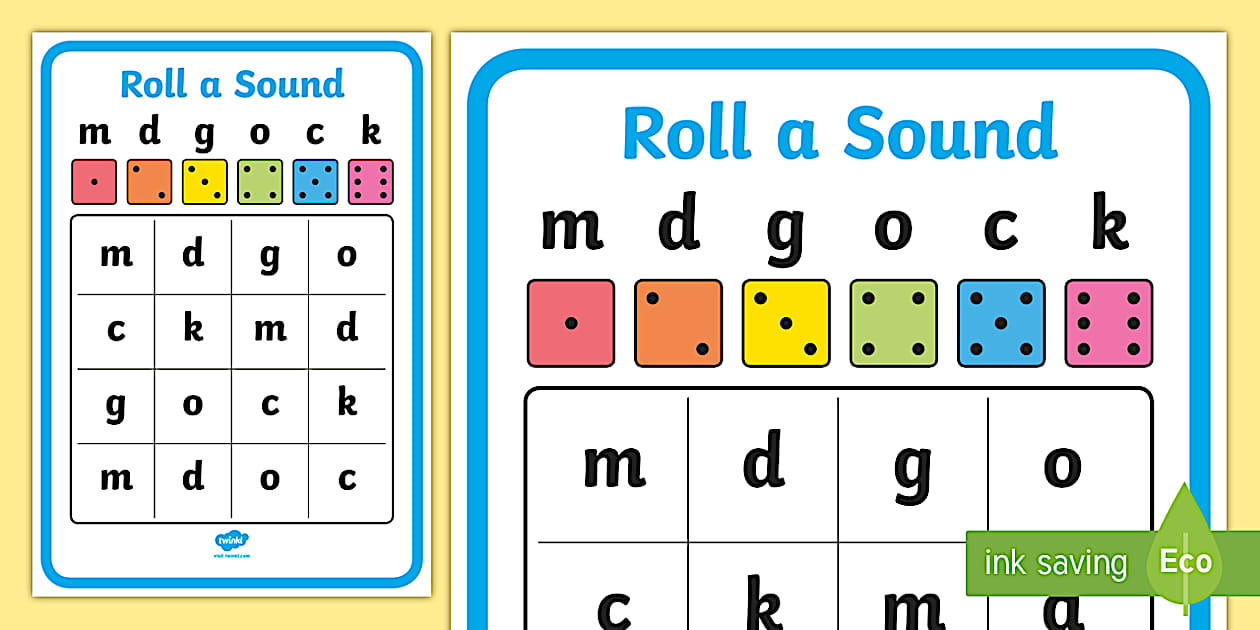 Cursive Roll a Sound Activity Mat Phase 2 m, d, g, o, c, k