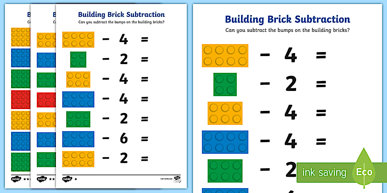 Building Brick Subtraction Worksheet / Worksheets - Twinkl