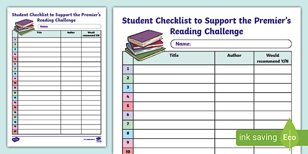 Student Checklists to Support the Premiers Reading Challenge