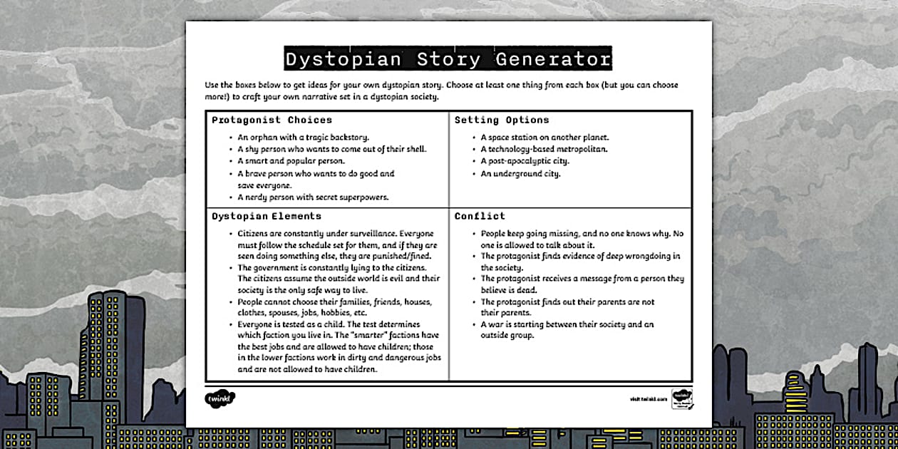 Dystopian Story Plot Generator for 6th-8th Grade - Twinkl
