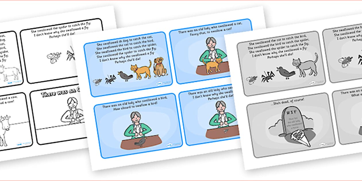 There was an Old Lady Sequencing (4 per A4) - Twinkl