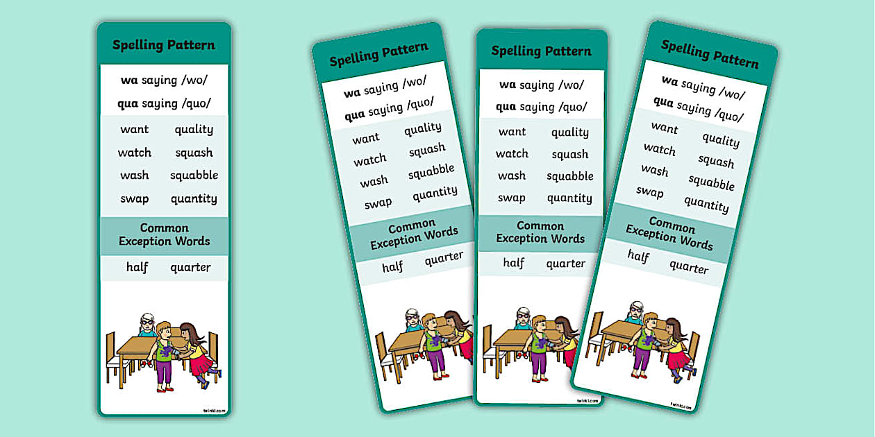 Level 6 Week 26 Spelling Bookmarks - ‘wa’ and ‘qua’