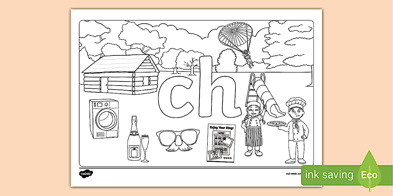 'Ch' as 'Sh' Sound Loaded Colouring Page - Twinkl