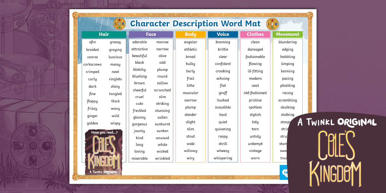 Character Words Mat: Descriptive Writing Primary Resources
