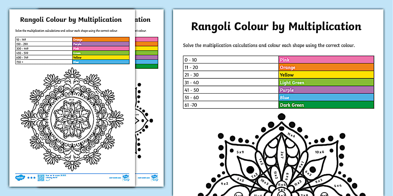 👉 Diwali Rangoli Pattern Colour by Multiplication KS2