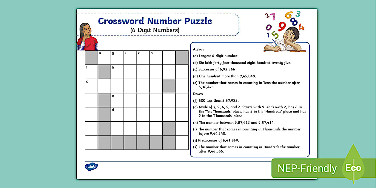 Crossword Number Puzzle (6-digit Numbers) - Twinkl