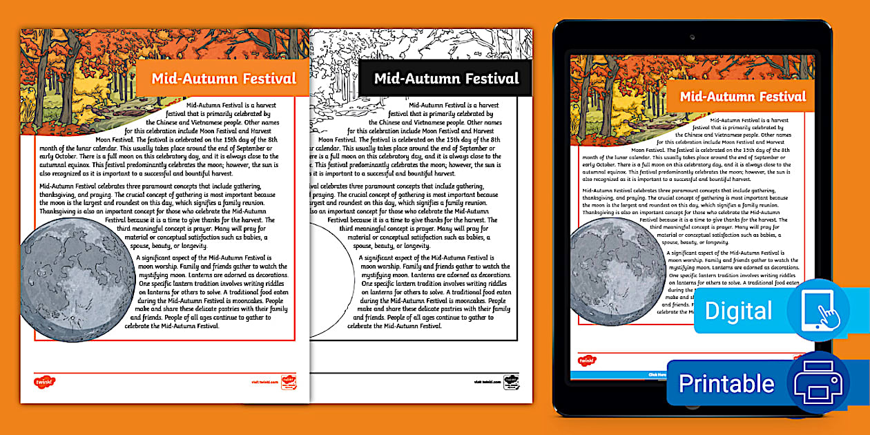 Eighth Grade Mid-Autumn Festival Reading Passage Comprehension Worksheet