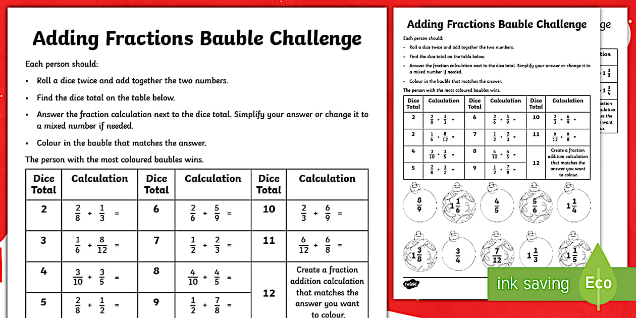 Christmas Adding Fractions Game (teacher made) - Twinkl
