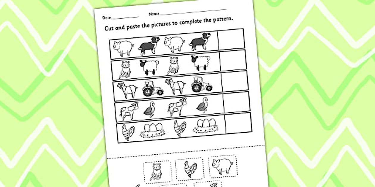Farm Finish the Pattern Worksheet (teacher made) - Twinkl