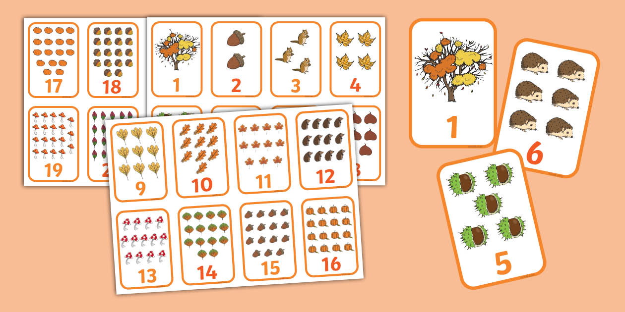 👉 Autumn-Themed 0-20 Number Cards (Teacher-Made) - Twinkl