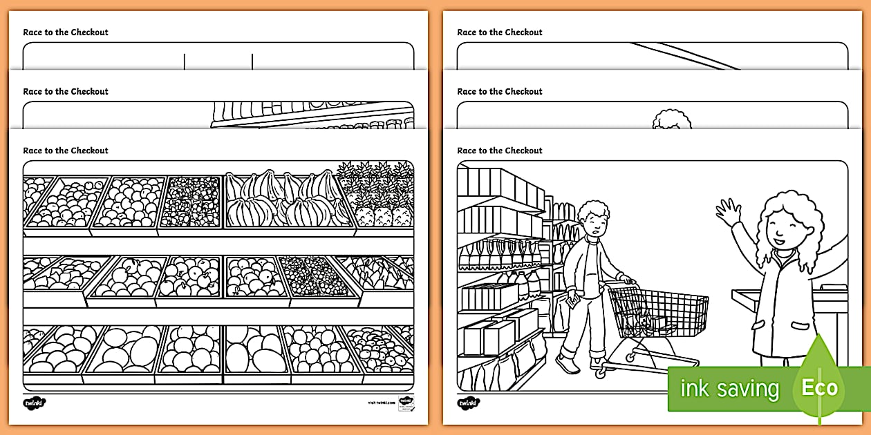 Race to the Supermarket Colouring Pages (teacher made)