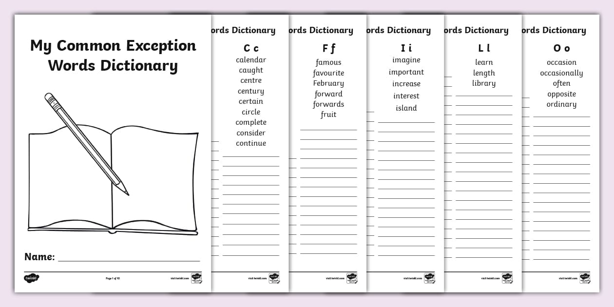 Year 3 and 4 Statutory Spellings Dictionary Worksheet
